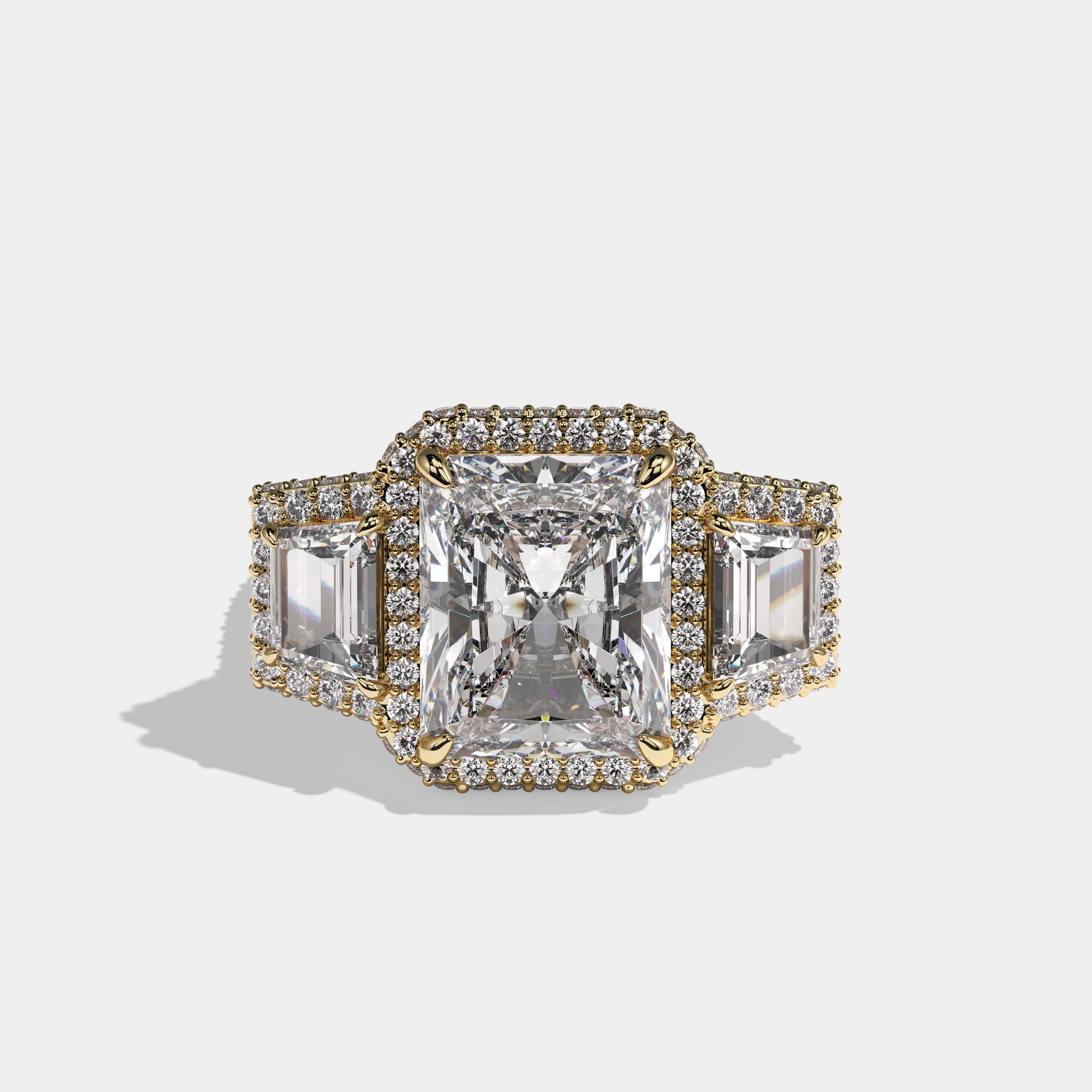 Destiny Diamond Radiant Halo Engagement Ring 18K Yellow Gold 14.00ct